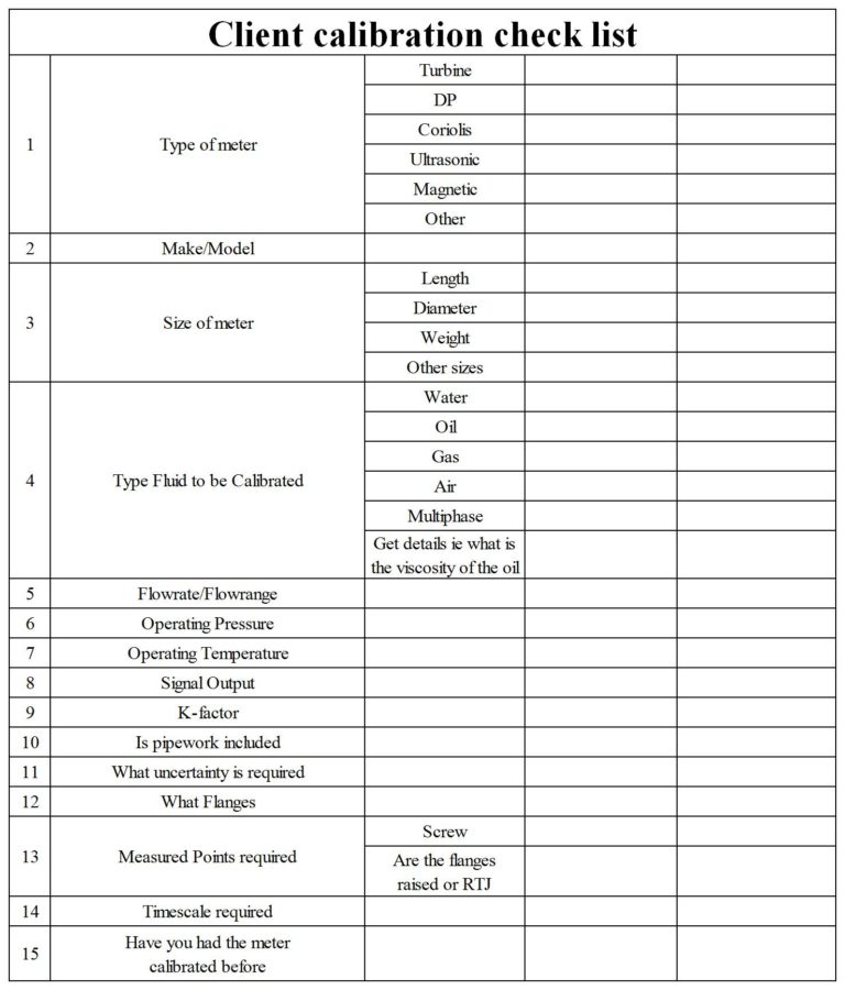 Client calibration check list for different type of flow meters - Just ...